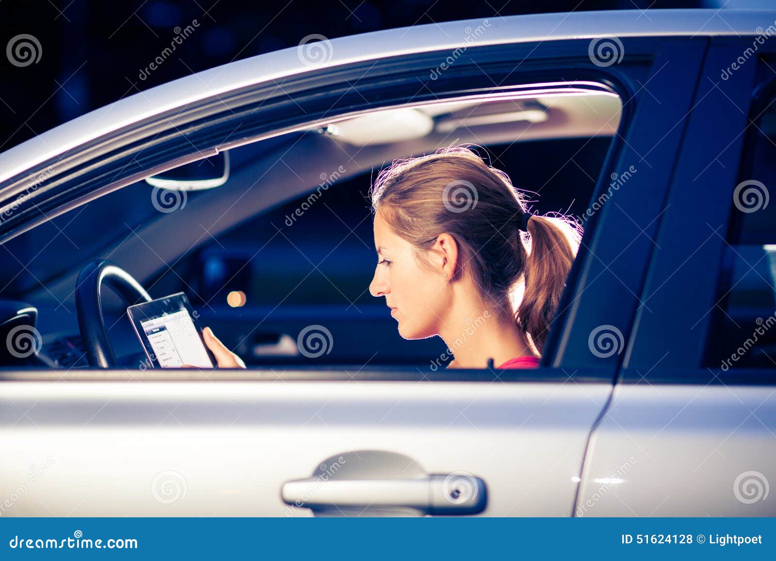 Pretty, Female Driver Using Her Tablet Computer Stock Photo - Image of ...