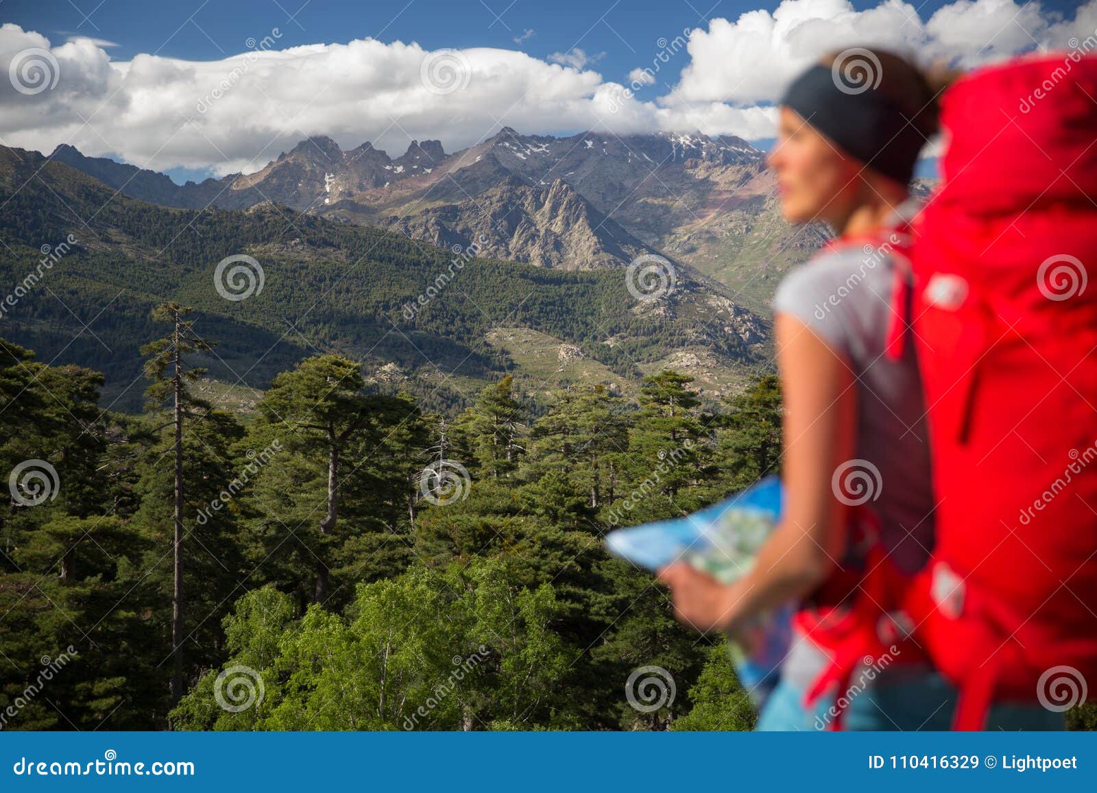 Pretty, Female Hiker in High Mountains Stock Image - Image of cell ...