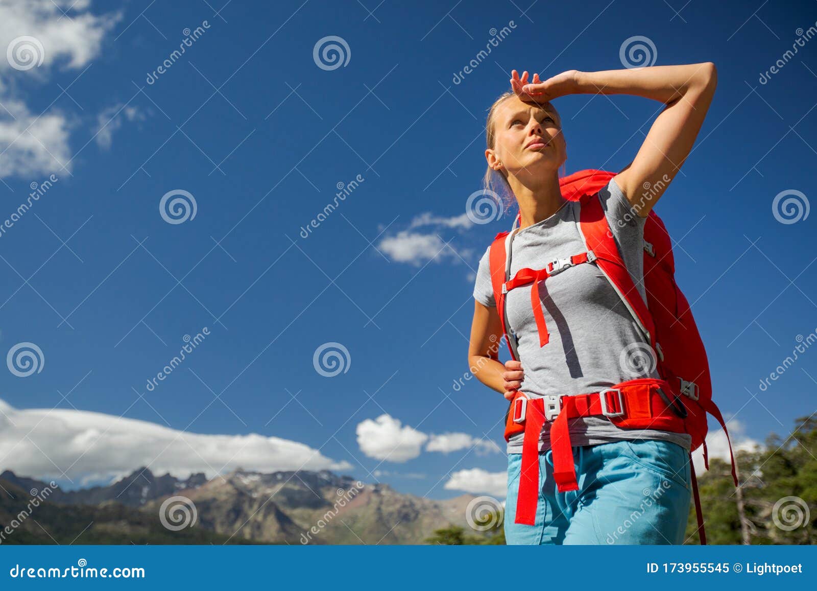 Female Hiker in High Mountains Stock Image - Image of forest, cellphone ...