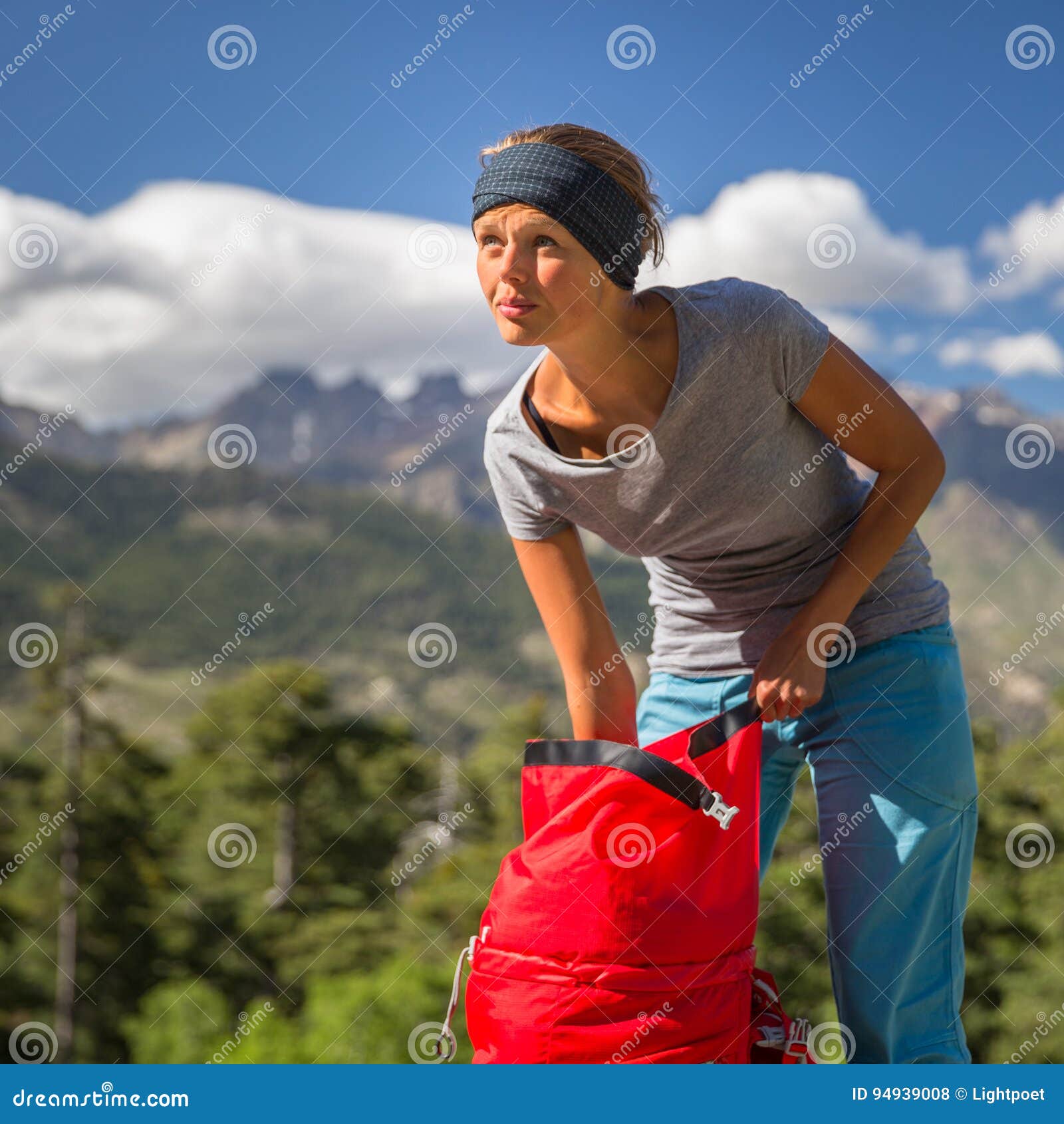 Pretty, Female Hiker in High Mountains Stock Photo - Image of park ...