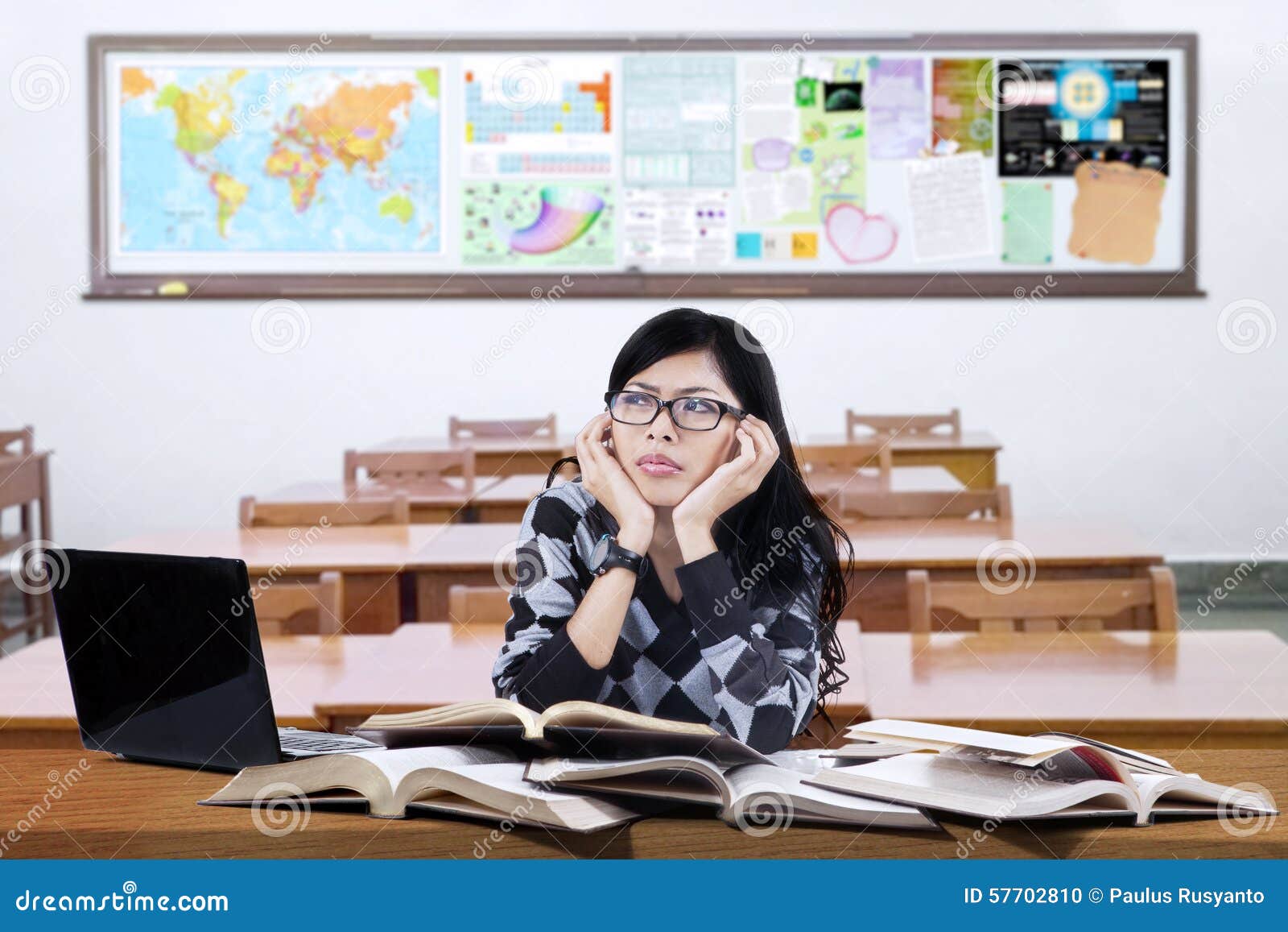 Pretty Female Learner Thinking Idea in the Class Stock Photo - Image of ...