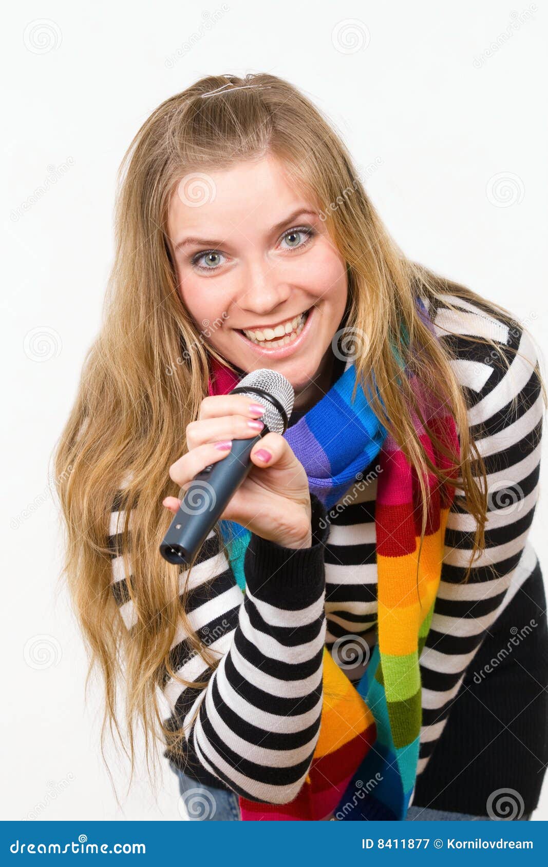 Pretty Female with Microphone Isolated Stock Image - Image of isolated ...