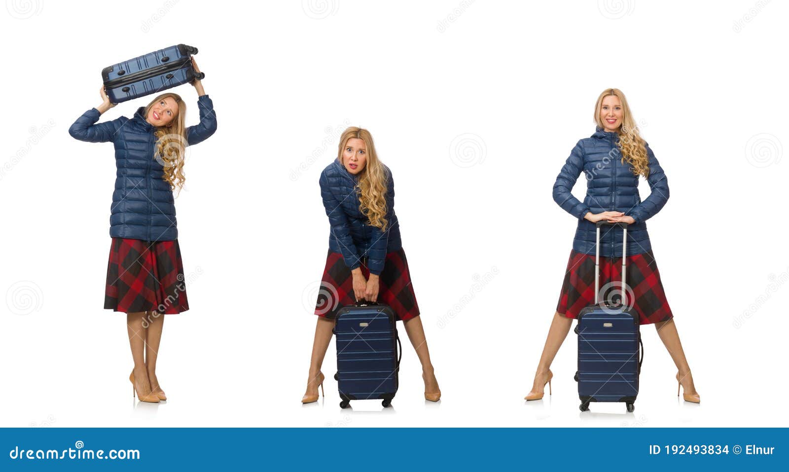 Pretty Female Model in Blue Jacket Isolated on White Stock Photo ...