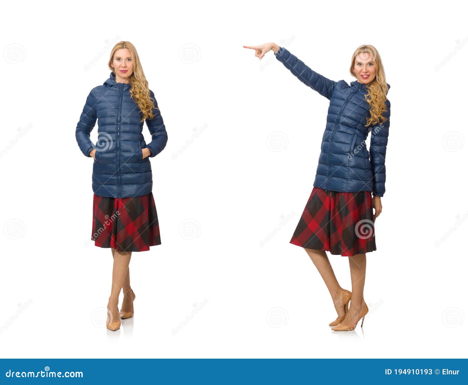 Pretty Female Model in Blue Jacket Isolated on White Stock Image ...