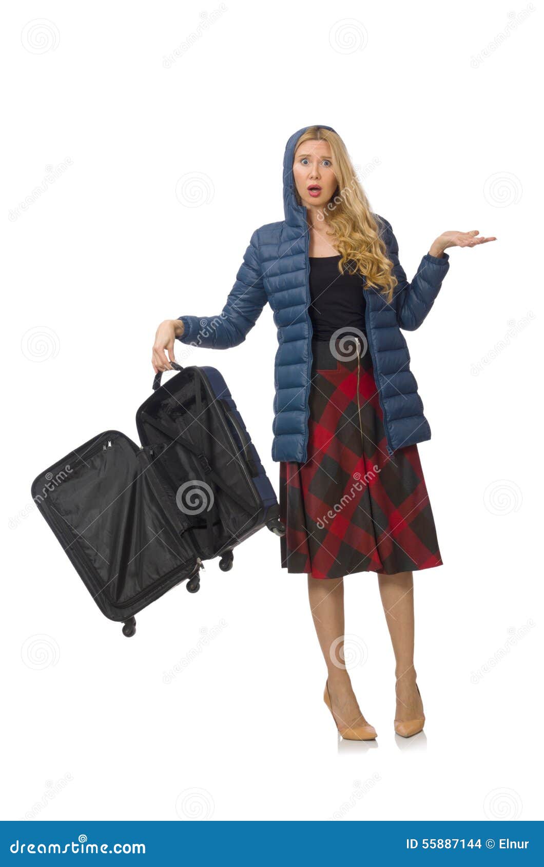 Pretty Female Model in Blue Jacket Isolated on Stock Photo - Image of ...