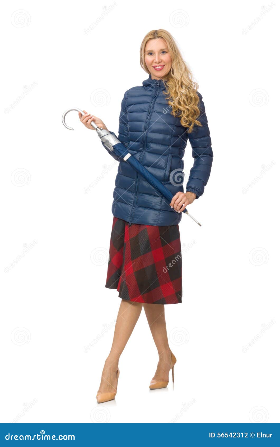 Pretty Female Model in Blue Jacket Isolated on the Stock Photo - Image ...