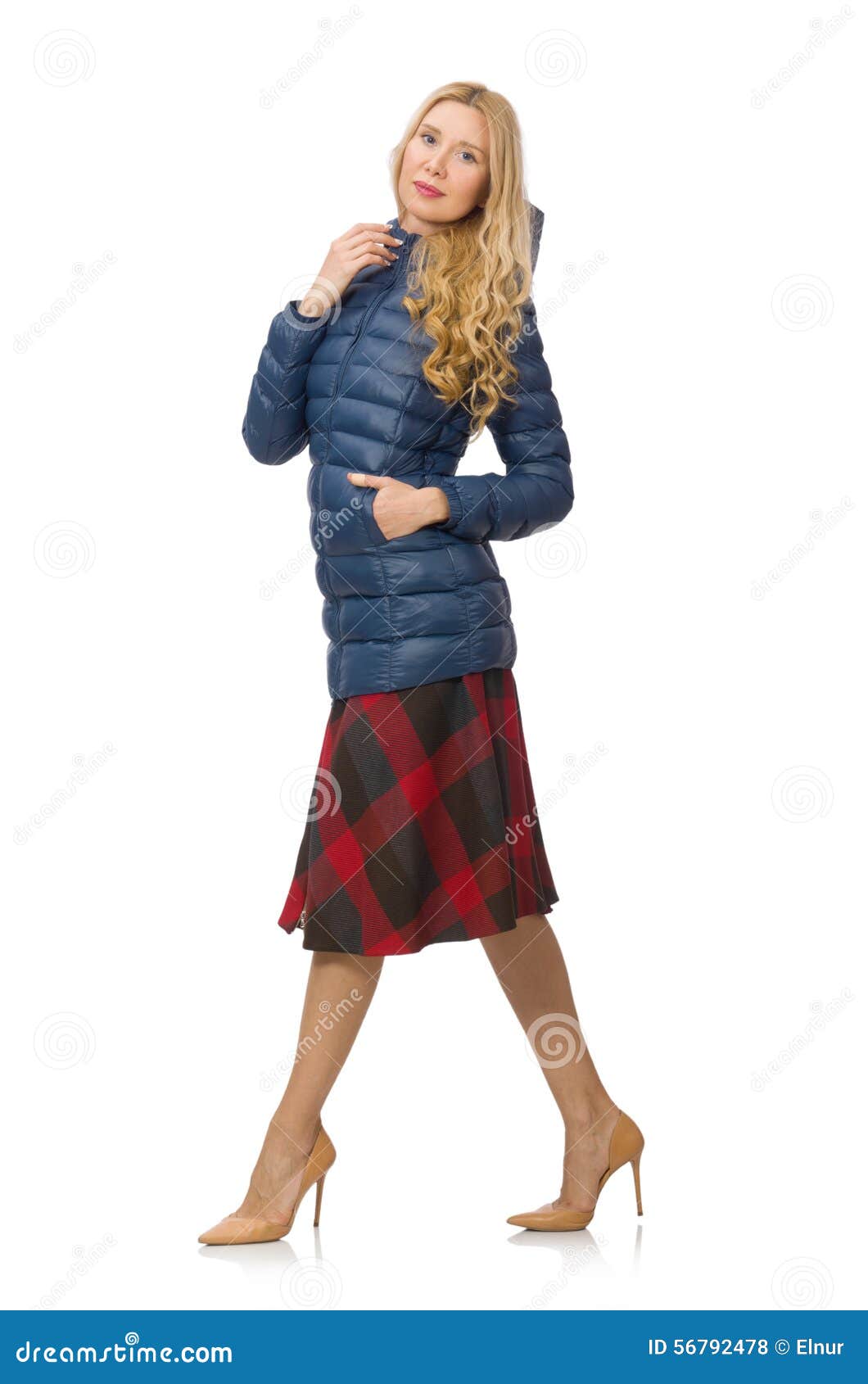 Pretty Female Model in Blue Jacket Isolated on the Stock Photo - Image ...