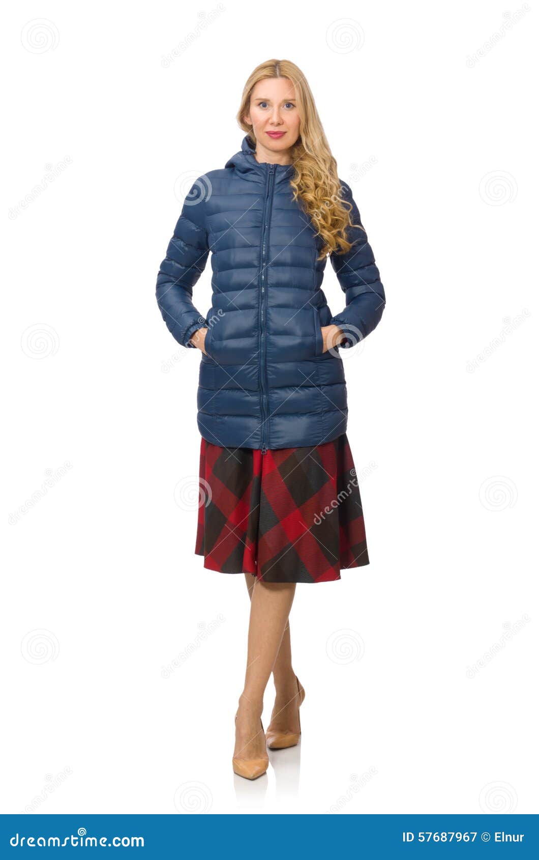 Pretty Female Model in Blue Jacket Isolated on Stock Image - Image of ...
