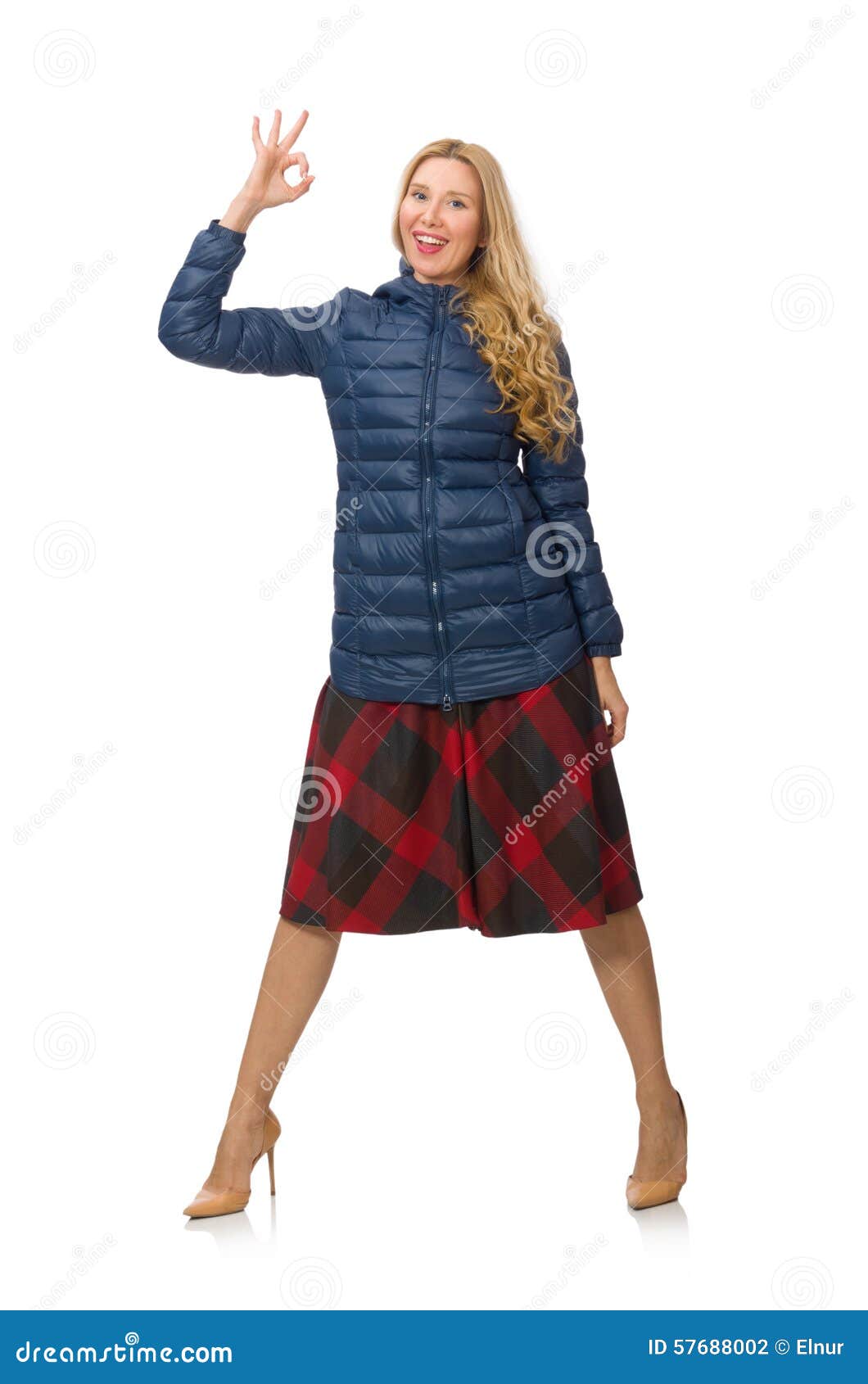 Pretty Female Model in Blue Jacket Isolated on Stock Photo - Image of ...