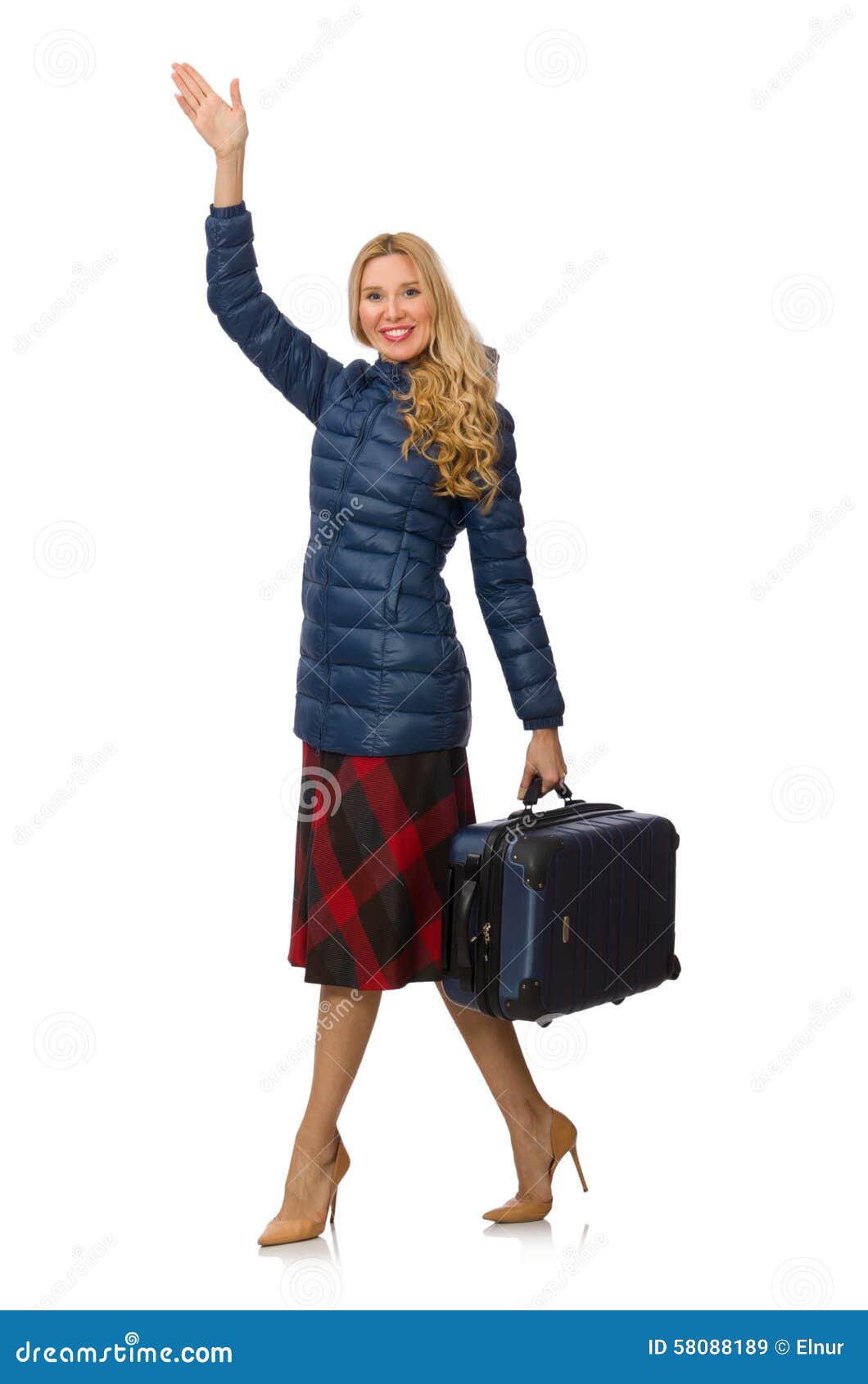 Pretty Female Model in Blue Jacket Isolated on Stock Image - Image of ...