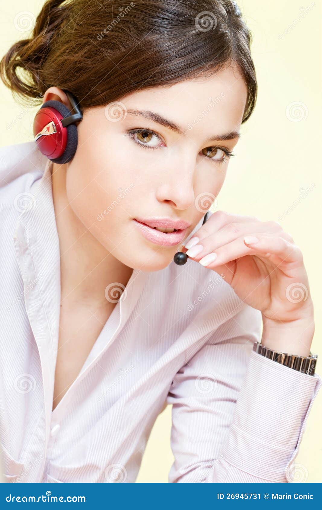 Pretty Female Operater with Headphones Stock Image - Image of concept ...