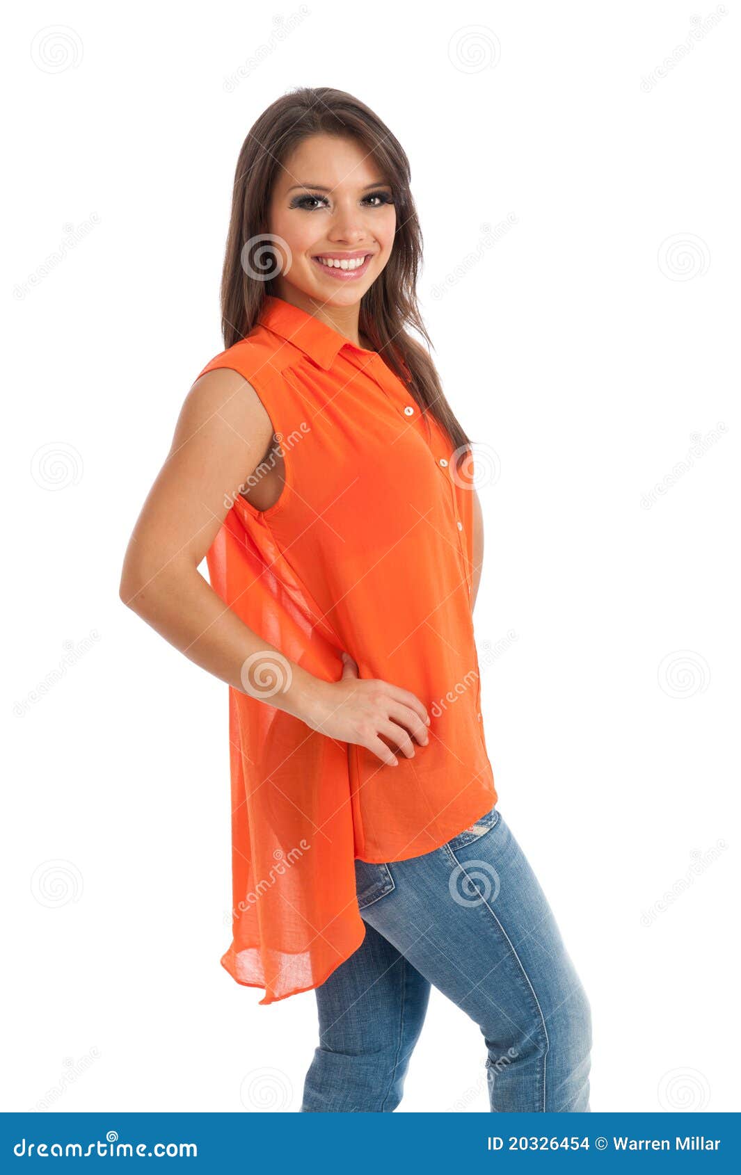 Pretty Female in Orange Top Isolated Stock Photo - Image of fresh ...