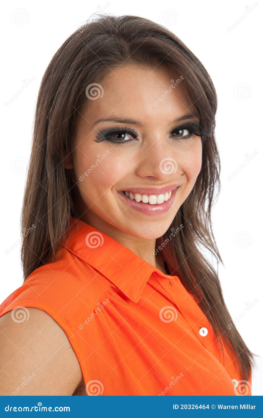 Pretty Female in Orange Top Isolated Stock Photo - Image of care ...