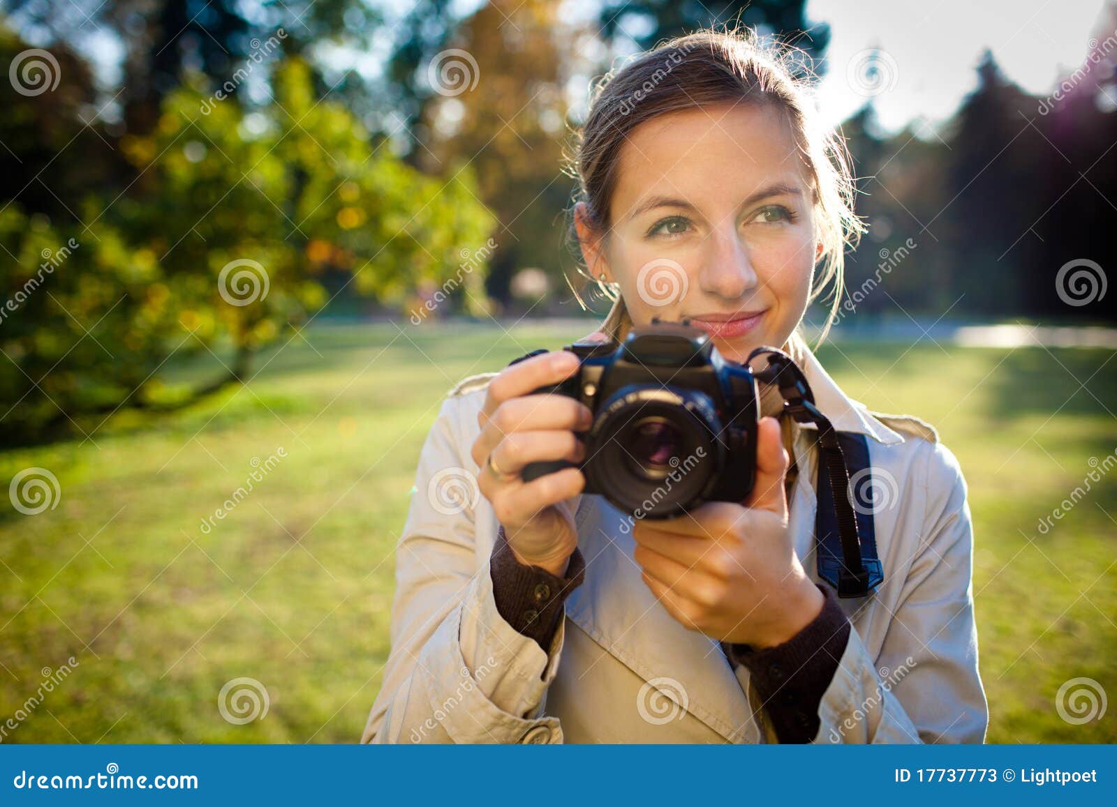 Pretty Female Photographer Outdoors Stock Image - Image of background ...