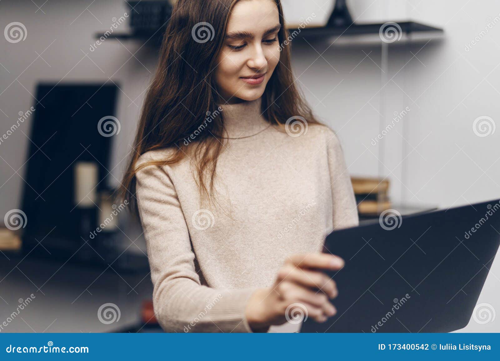 Pretty Female Professional Working on Laptop, Executing Corporate ...
