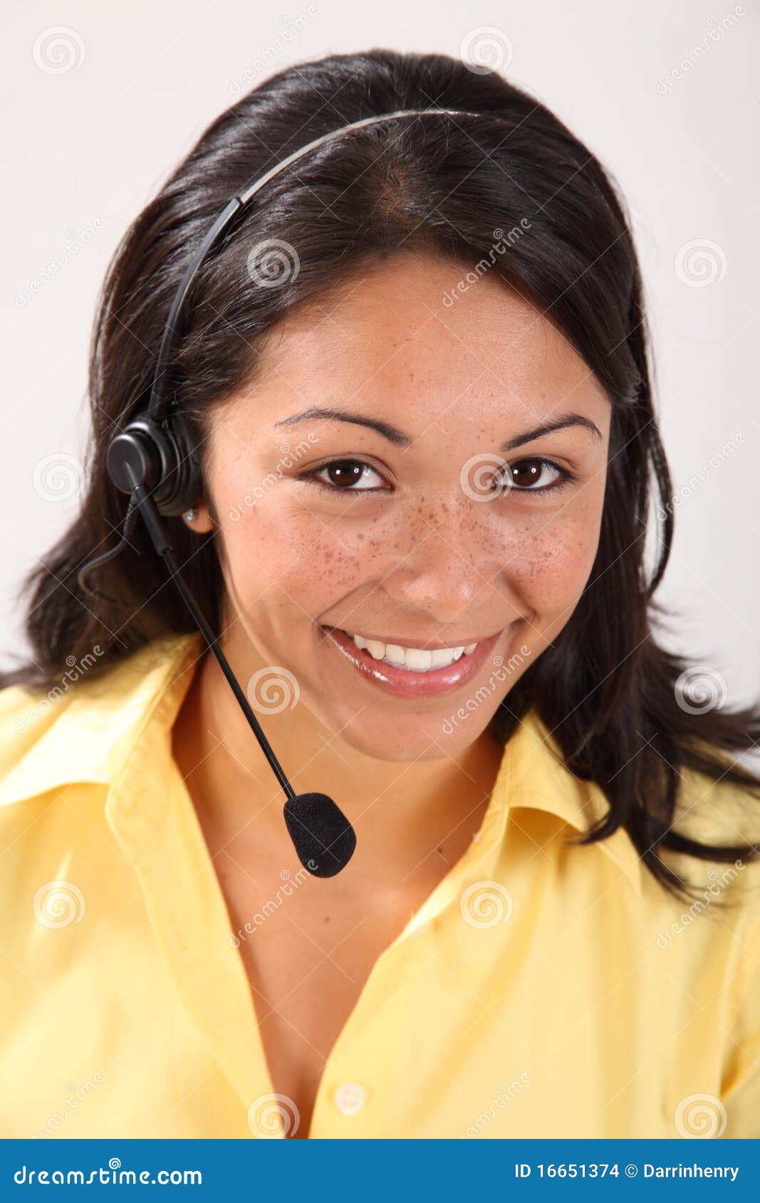 Pretty Female Receptionist Using Headset Telephone Stock Photo - Image ...