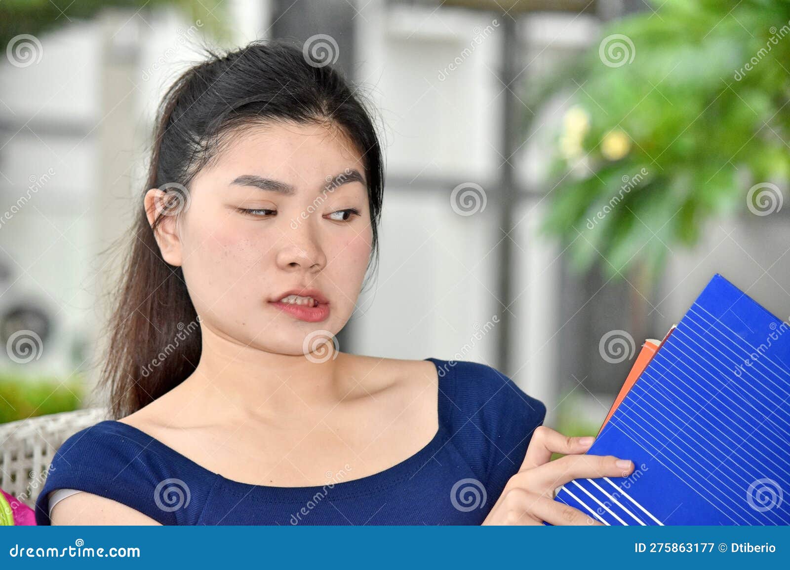 Pretty Female Student and Disgust with Books Stock Image - Image of ...