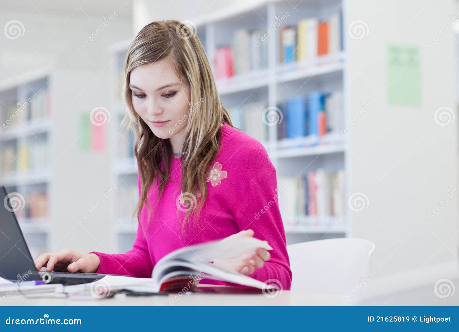 Pretty, Female Student with Laptop and Books Stock Image - Image of ...