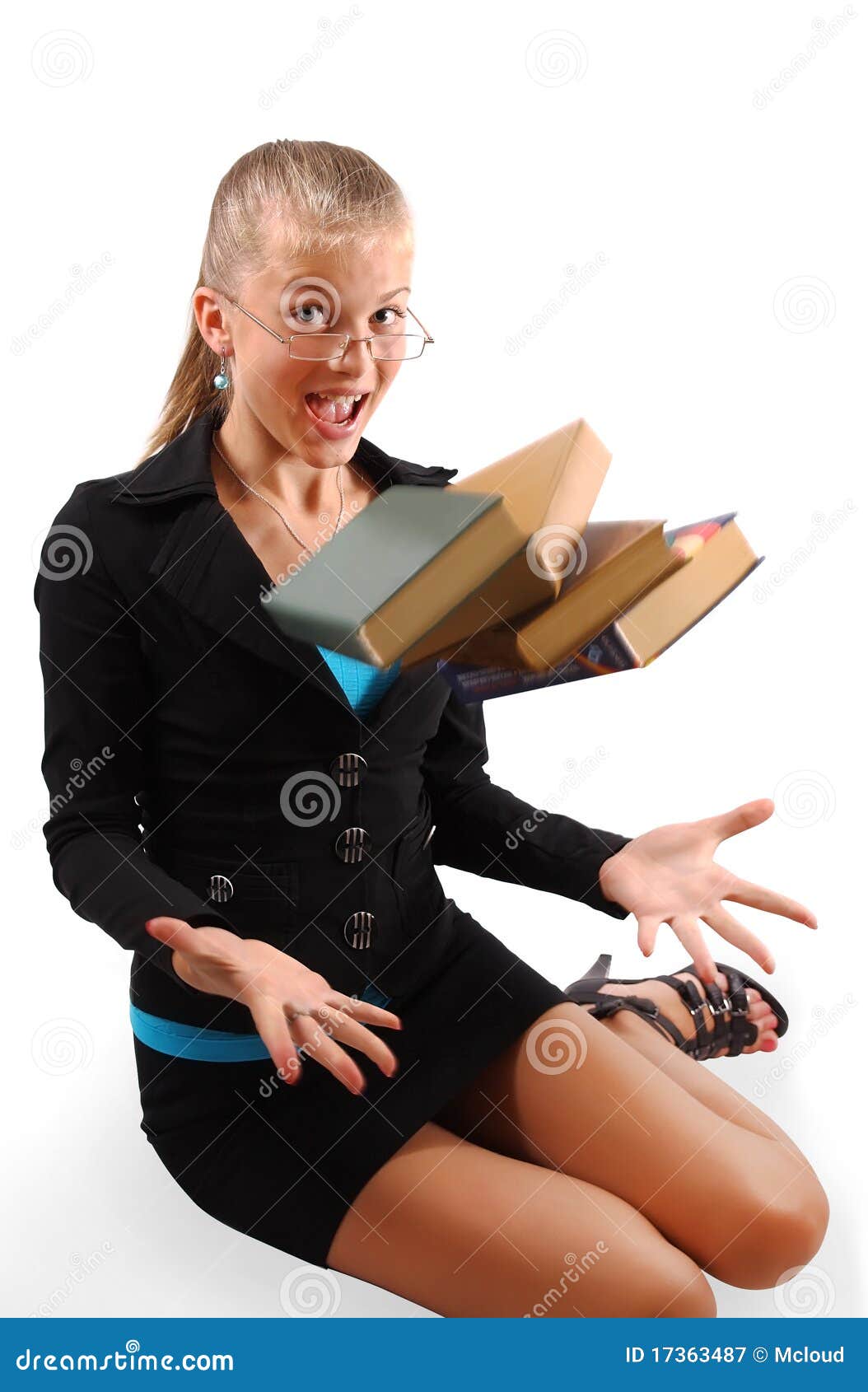 Pretty Female Student Throws the Books Stock Image - Image of teenage ...