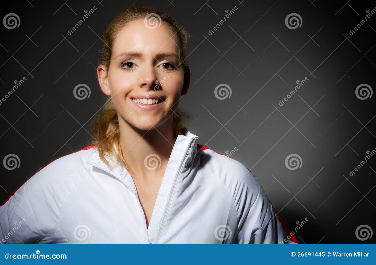 Pretty Female in Trach Suit Stock Image - Image of caucasian, isolated ...