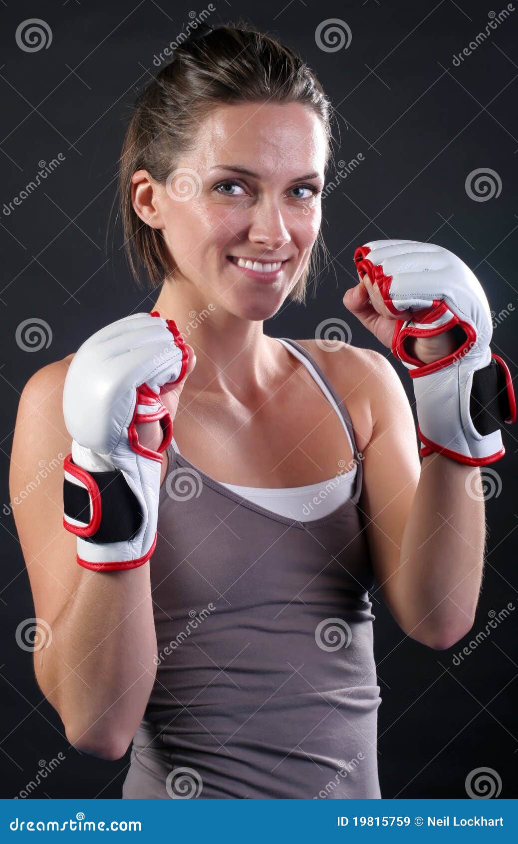 Pretty Fighter Girl Smiling Stock Image - Image of fists, artist: 19815759