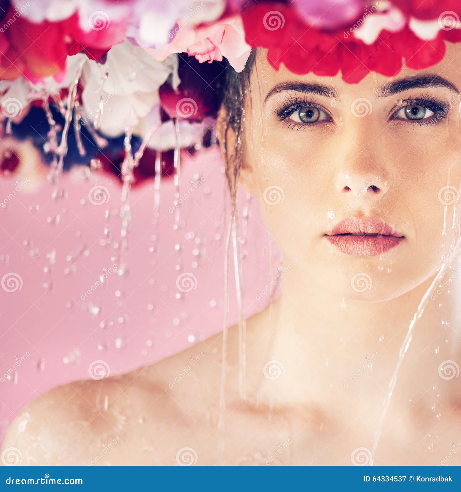 Pretty Flower Nymph Taking a Shower Stock Image - Image of elegance ...