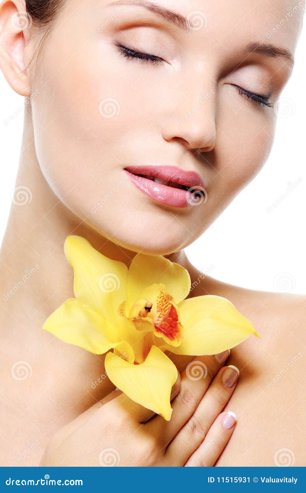Pretty Fresh Clean Female Face with a Flower Stock Image - Image of ...