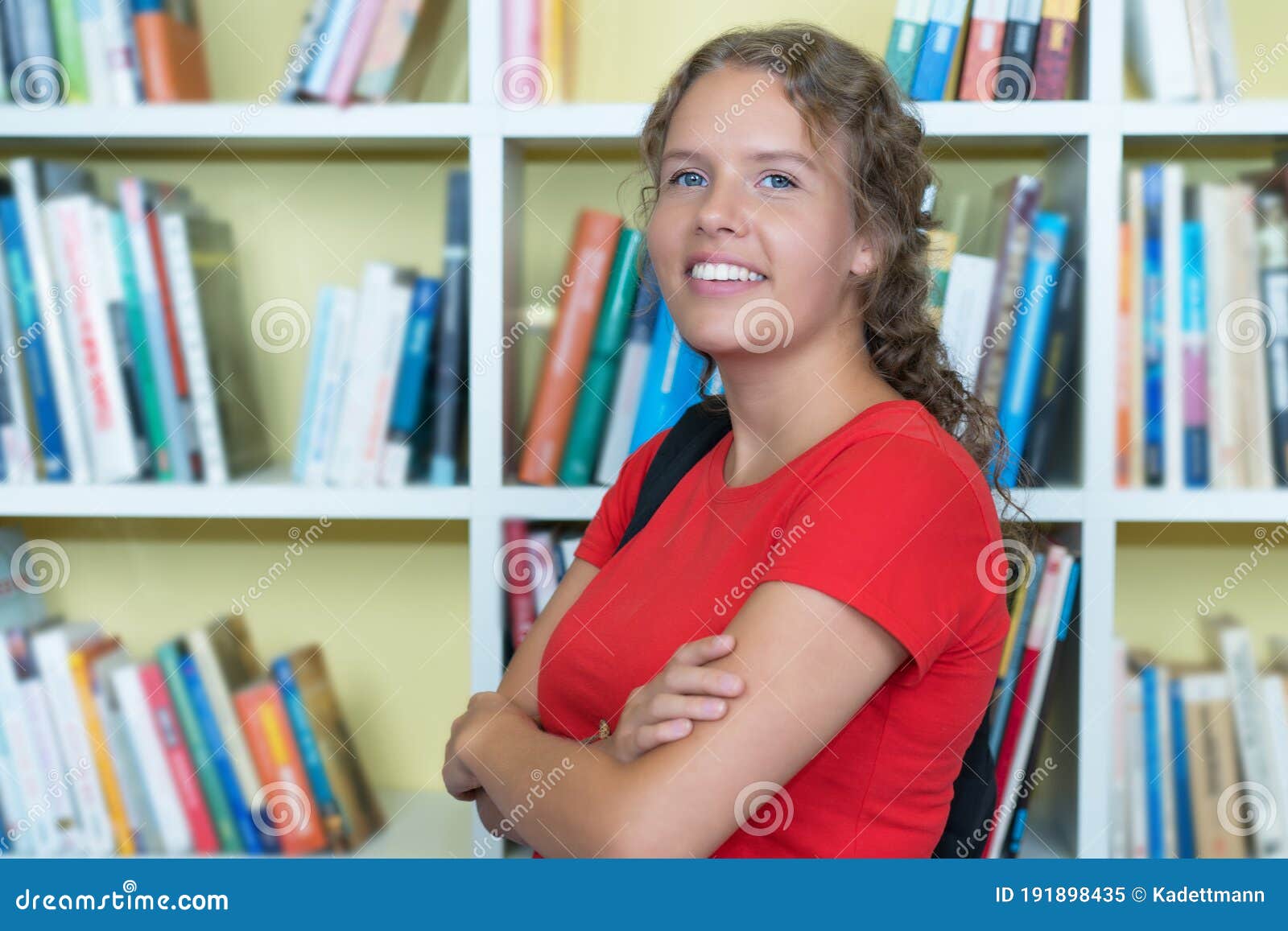 Pretty German Female Student at Library of University Stock Image ...