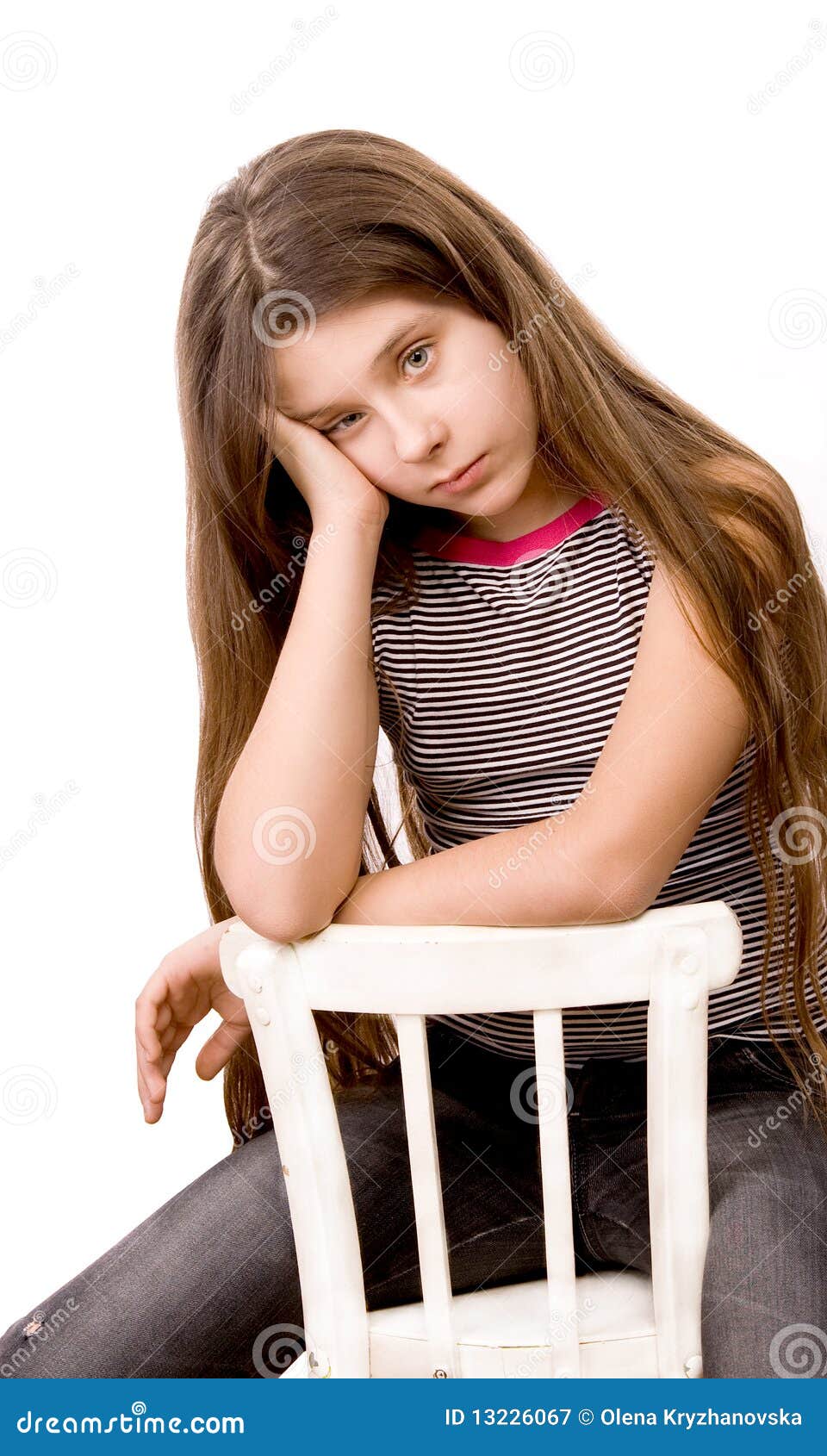 Pretty Girl in the Age of Eleven Sitting on White Stock Image - Image ...