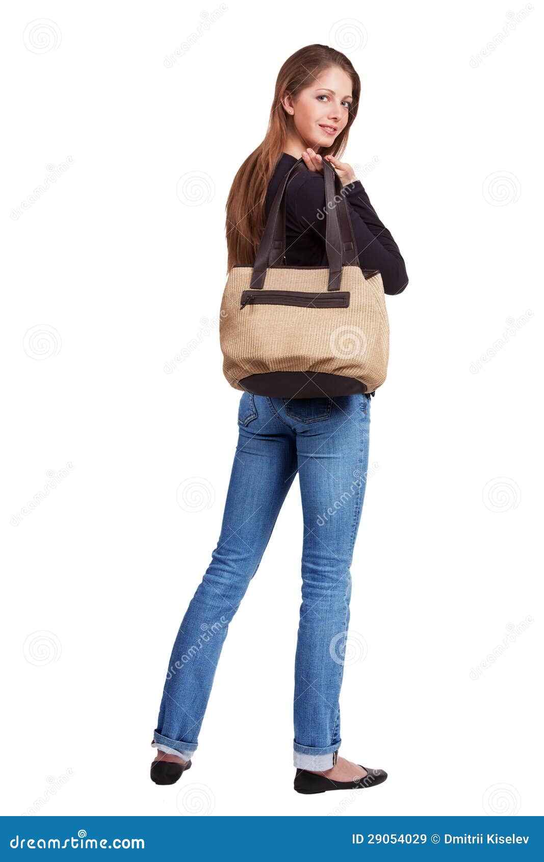 Pretty Girl with a Bag on His Shoulder Stock Image - Image of beautiful ...