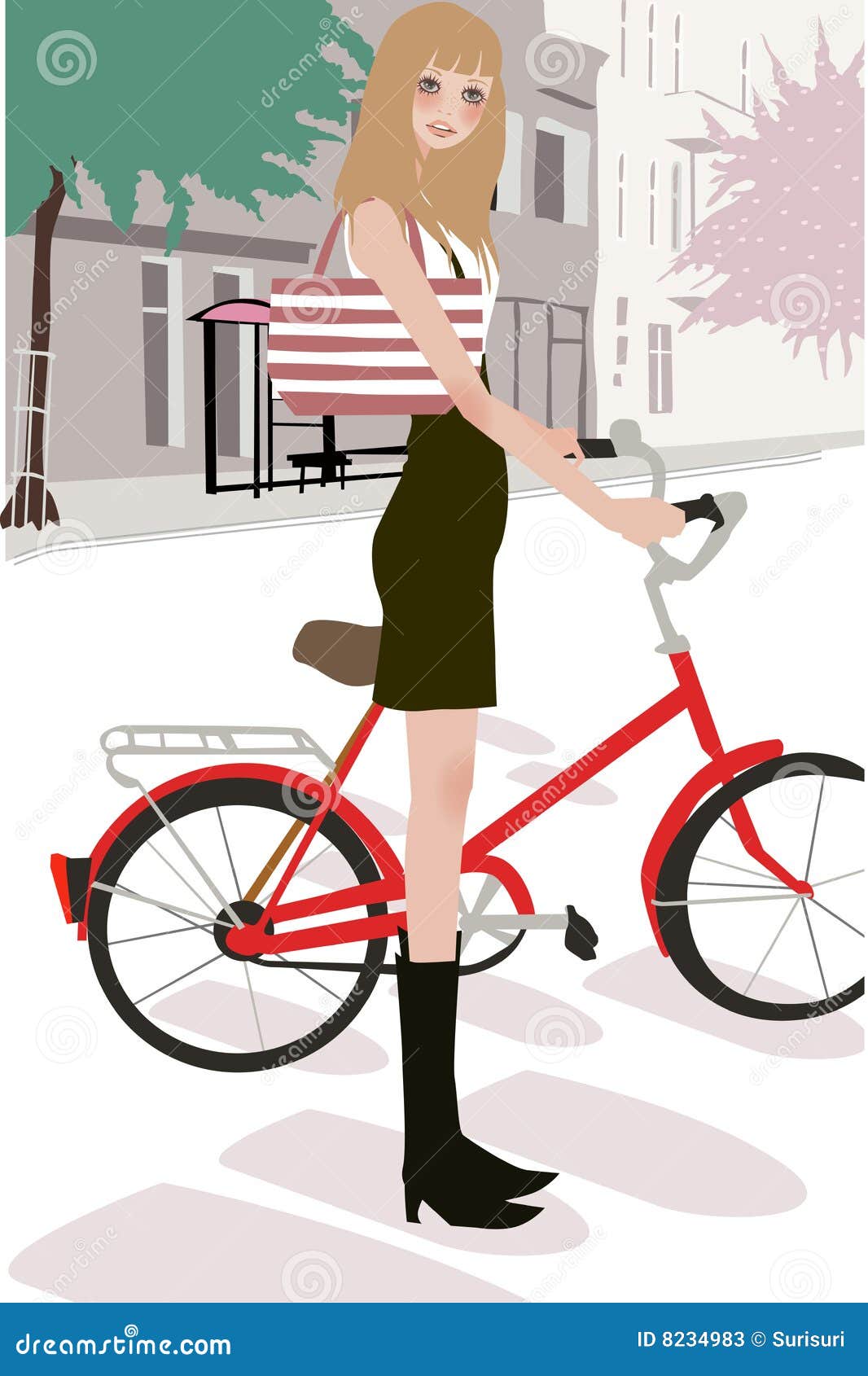 Pretty girl and bicycle stock vector. Illustration of people - 8234983