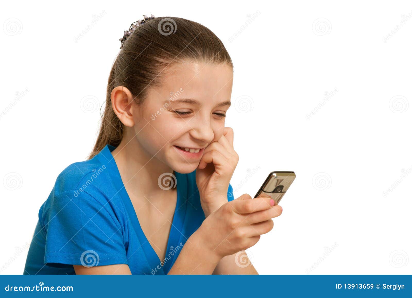 Pretty Girl Calling Her Friend Over Mobile Stock Image - Image of ...