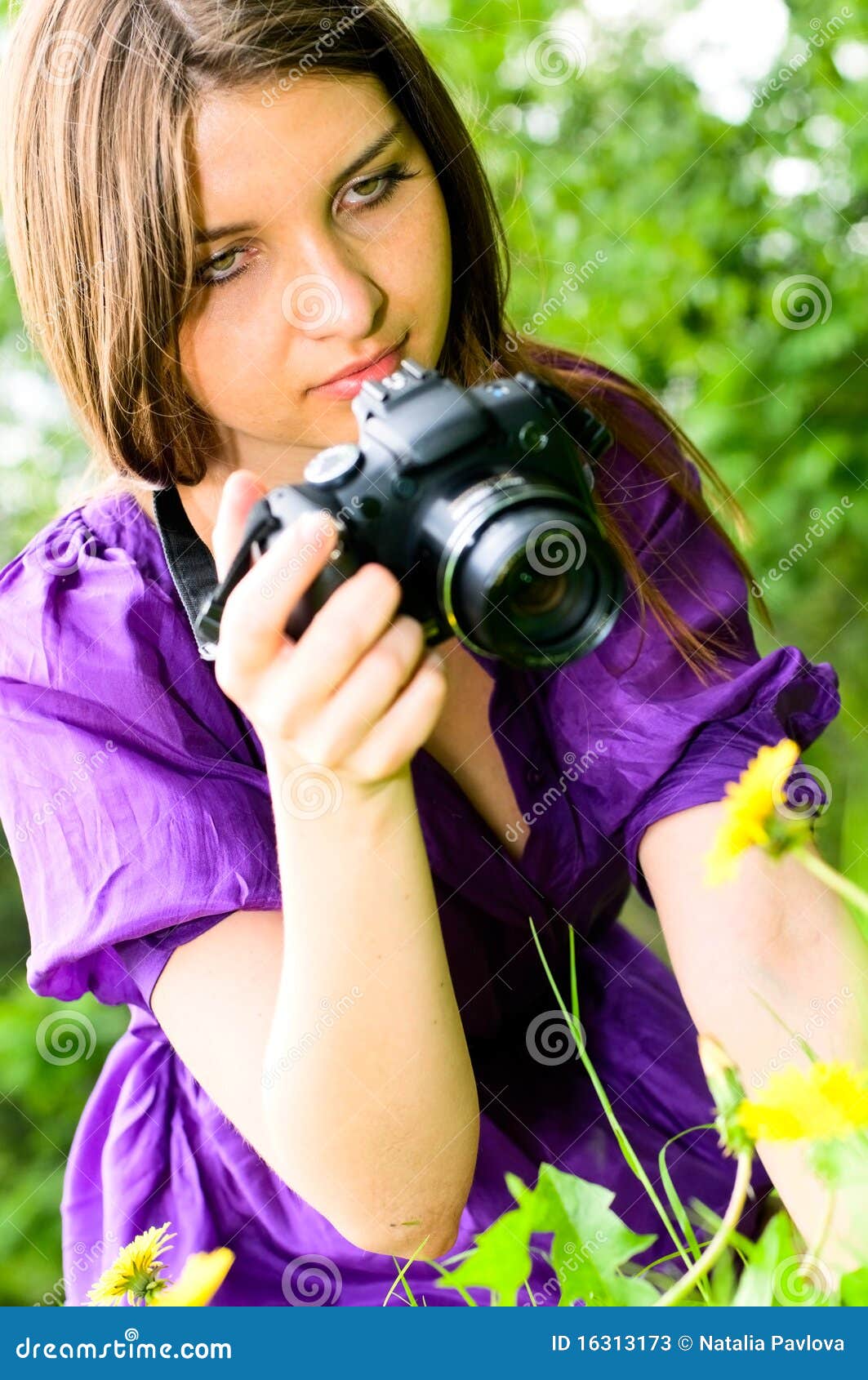 Pretty girl with camera stock image. Image of looking - 16313173