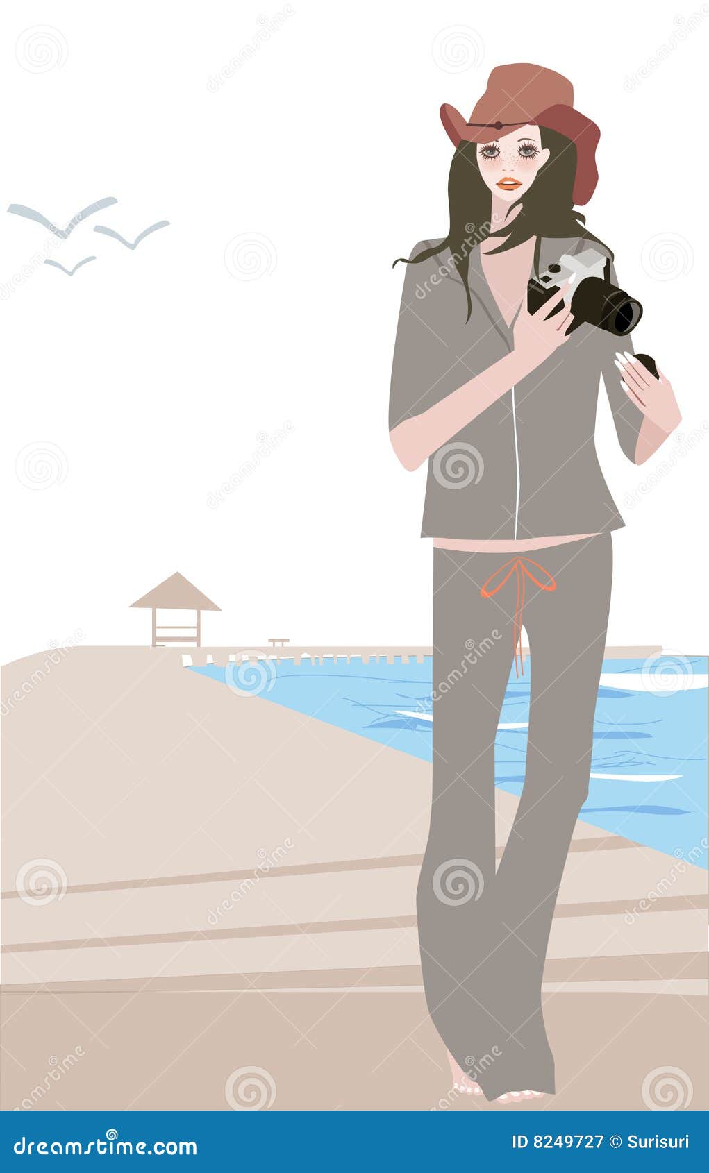 A Pretty Girl with a Camera Stock Vector - Illustration of beach ...