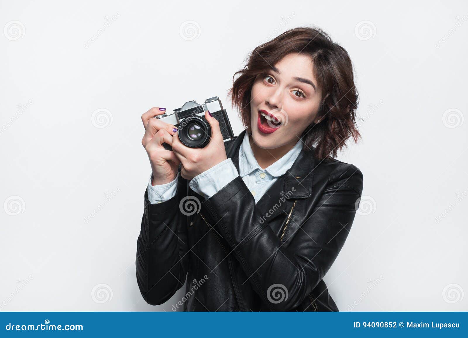 Pretty girl with camera stock photo. Image of beauty - 94090852
