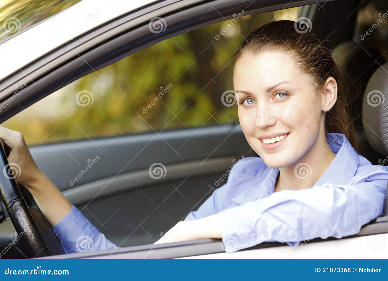 Pretty girl in a car stock photo. Image of excited, automobile - 21073368