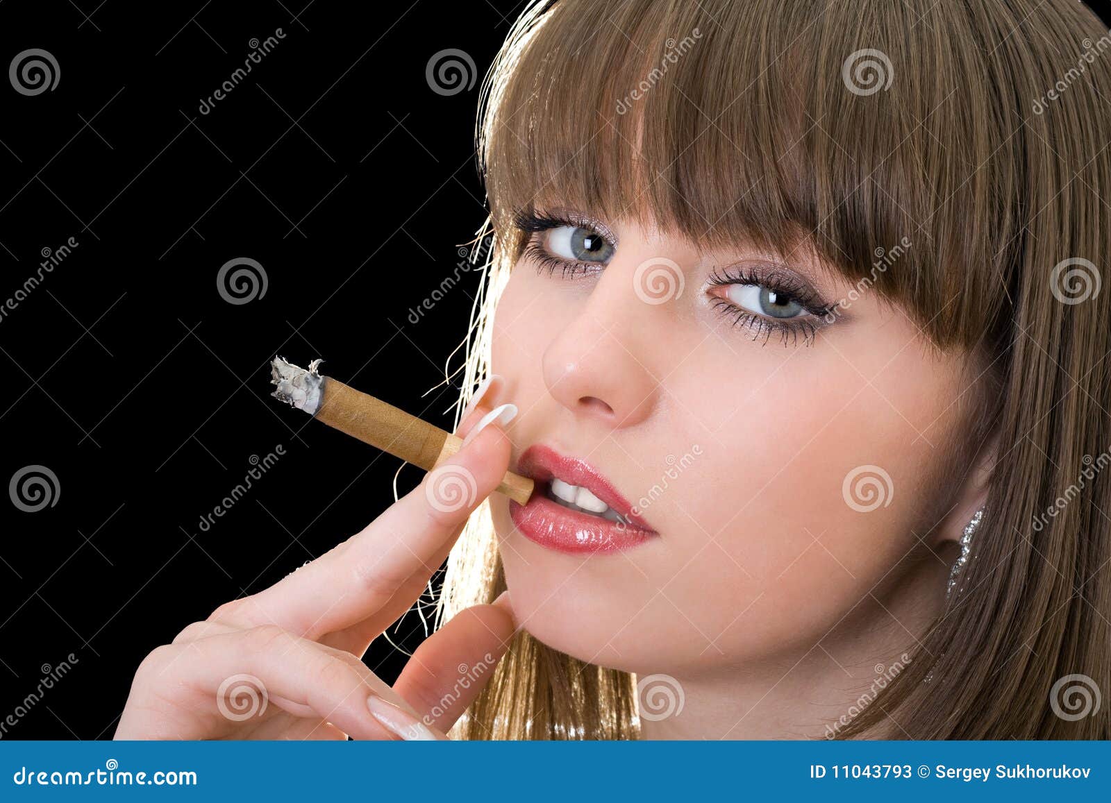 Pretty girl with a cigar stock image. Image of cigar - 11043793