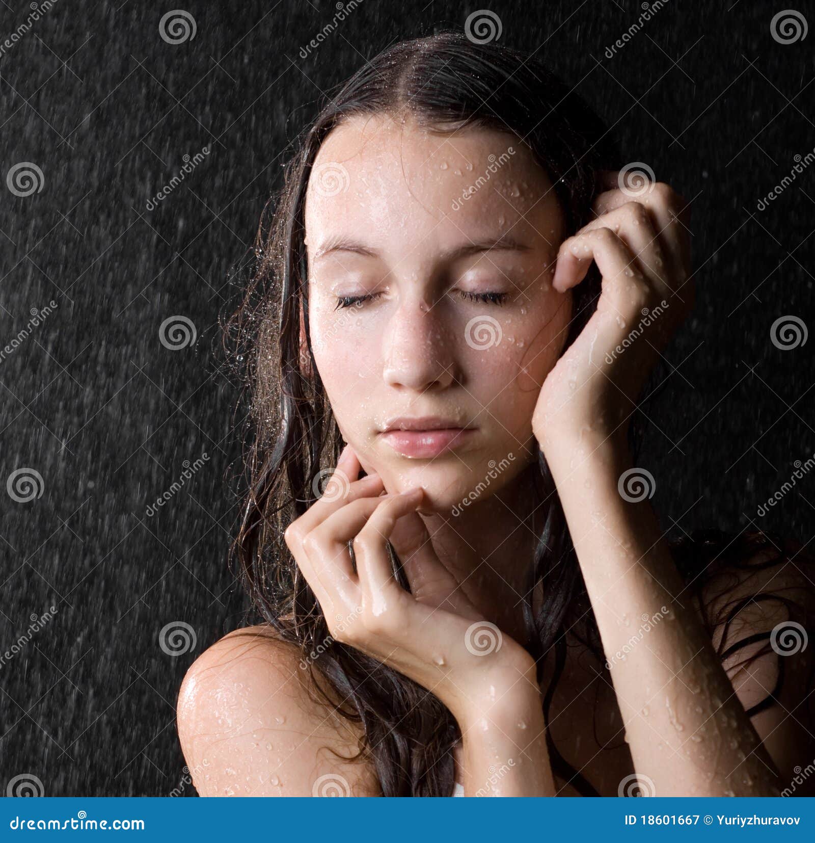 Pretty Girl with Close Eyes in Water Studio Stock Image - Image of ...