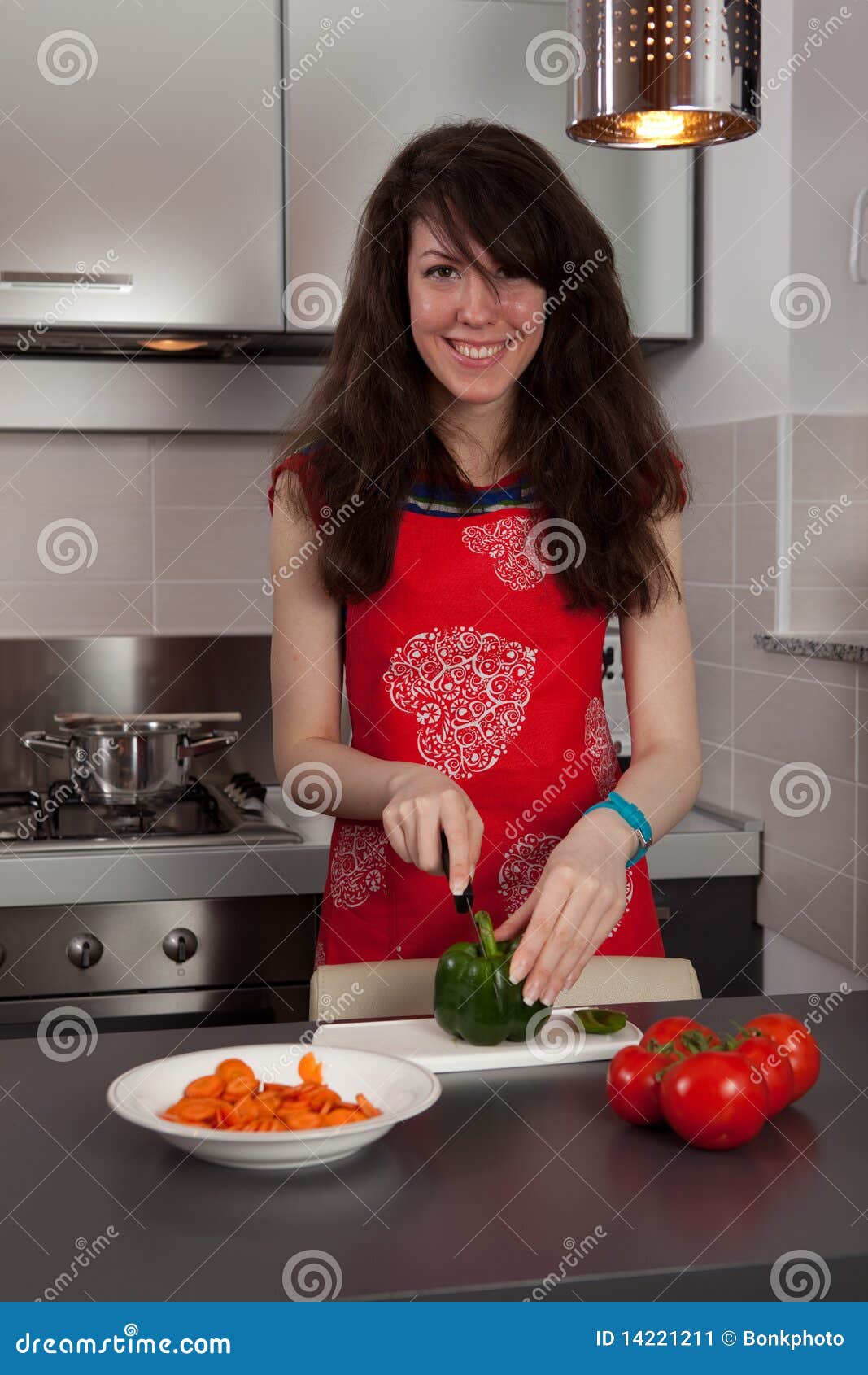 Pretty Girl Cooking in the Kitchen Stock Image - Image of looking ...