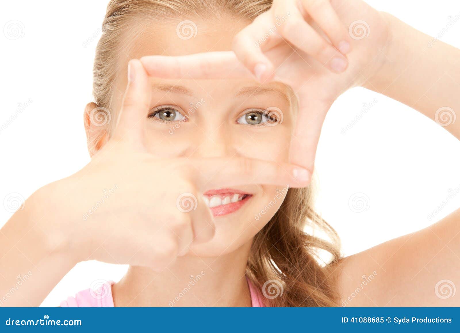 Pretty Girl Creating a Frame with Fingers Stock Image - Image of happy ...