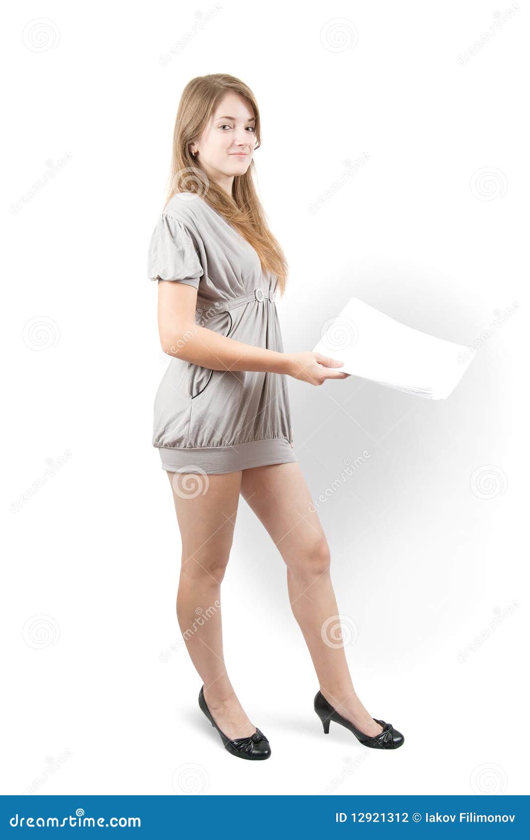 Pretty girl with documents stock photo. Image of full - 12921312