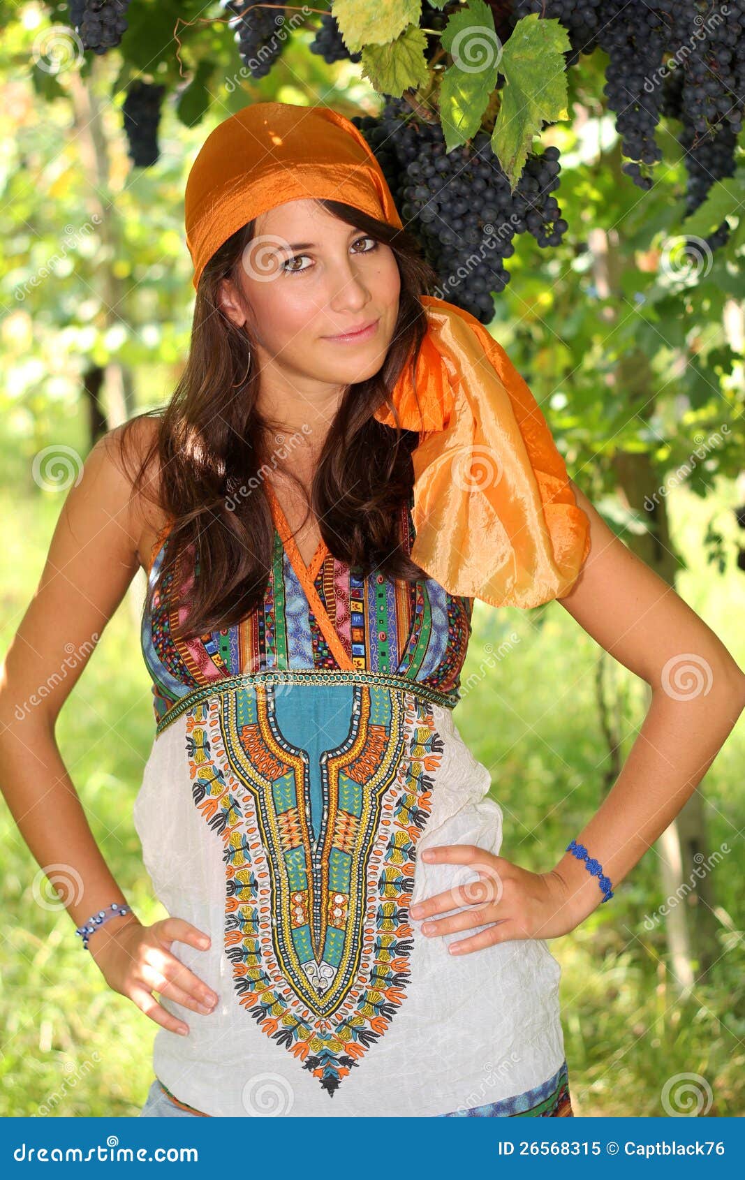 Pretty Girl Dressed Like Gypsy in Vineyard Stock Image - Image of ...