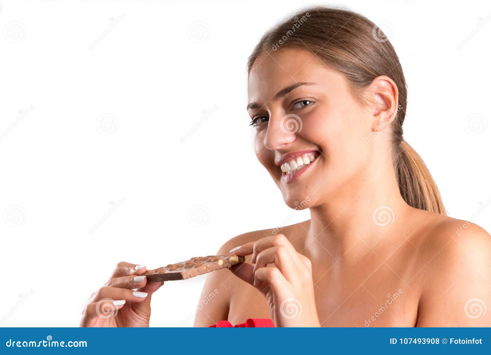 Pretty Girl Eating Chocolate. Isolated Stock Photo - Image of dessert ...