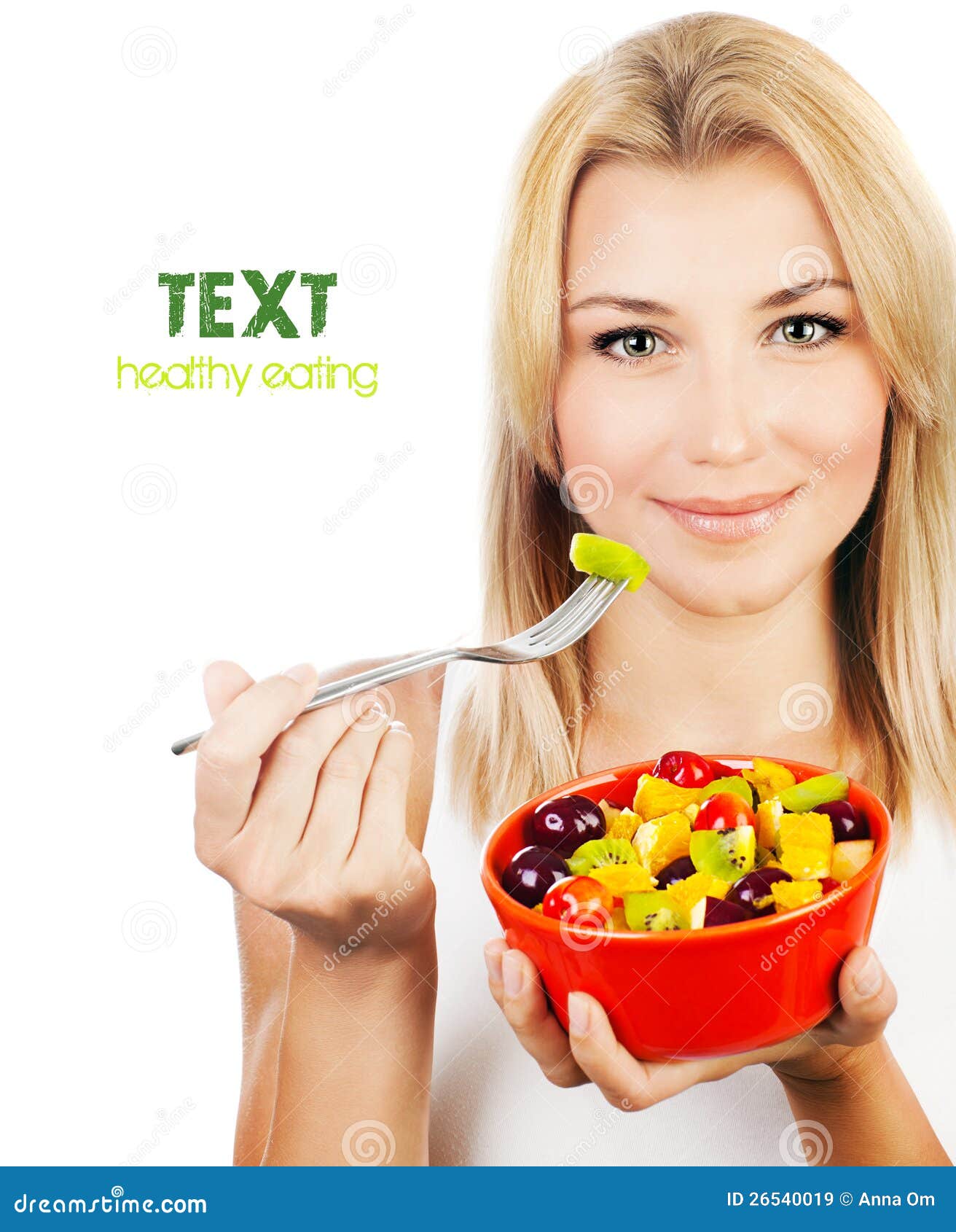 Pretty Girl Eating Fruit Salad Stock Image - Image of concept, isolated ...