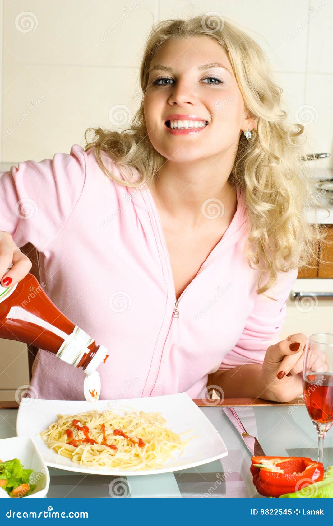 Pretty Girl Eating Spaghetti Stock Image - Image of happiness, italian ...