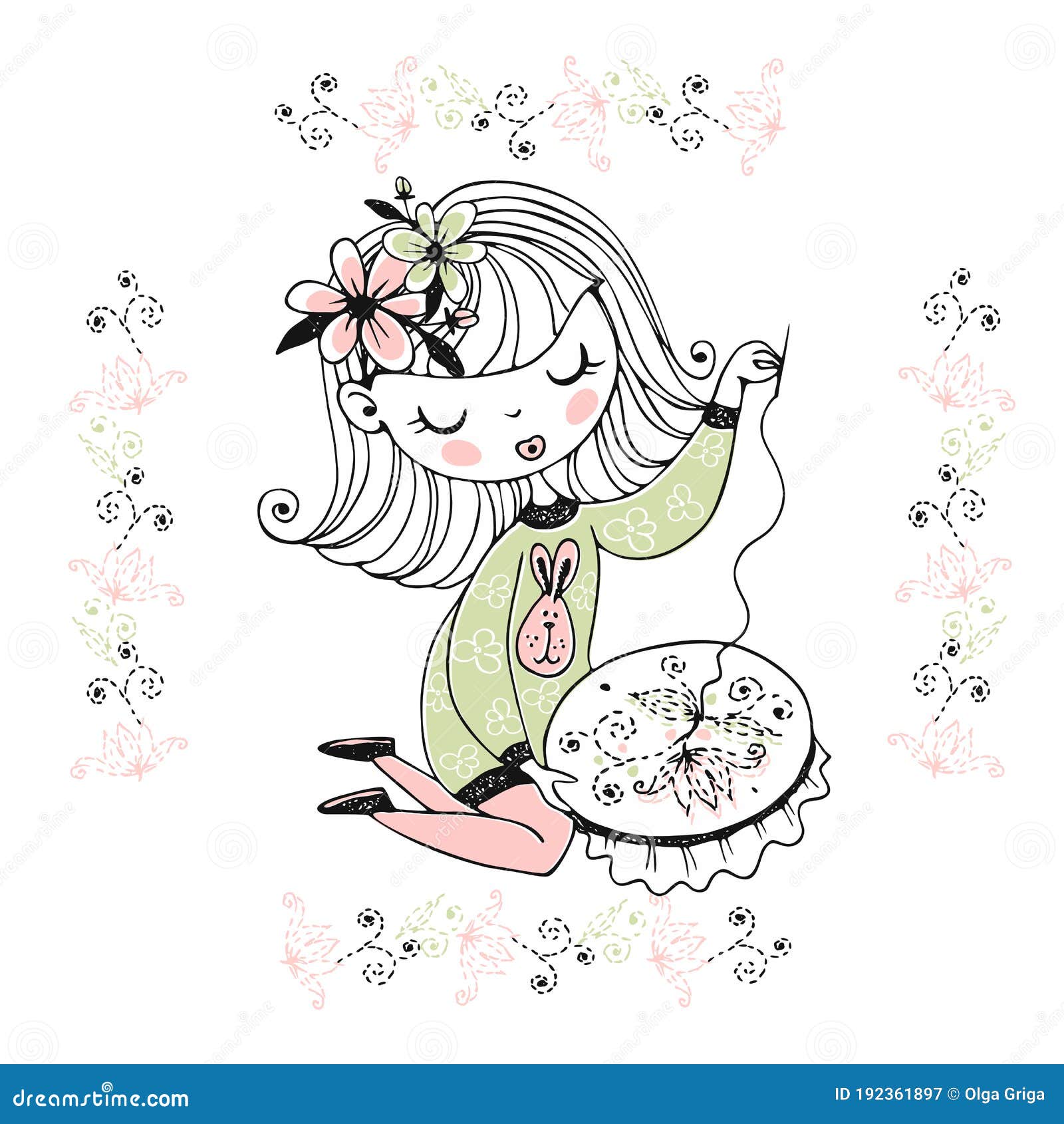 Needlework Frame With Sewing Equipment Elements. Cartoon Vector ...