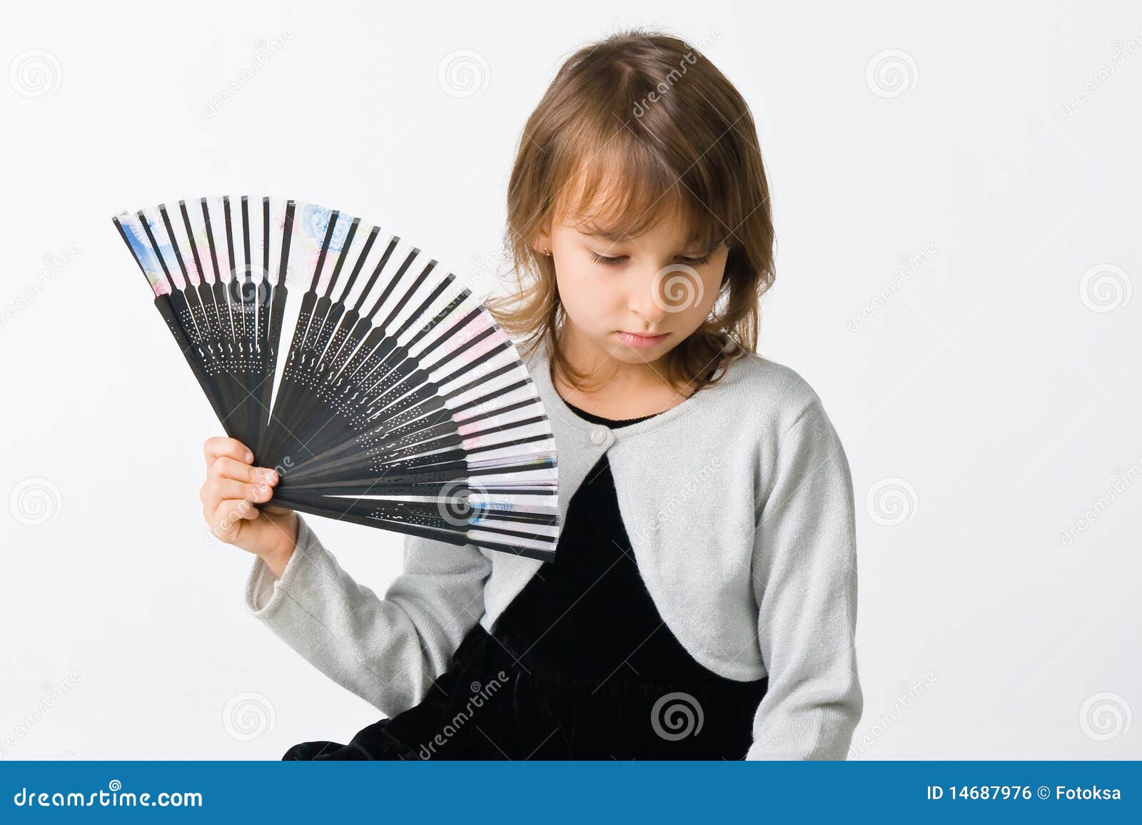 Pretty girl with fan stock photo. Image of long, dress - 14687976