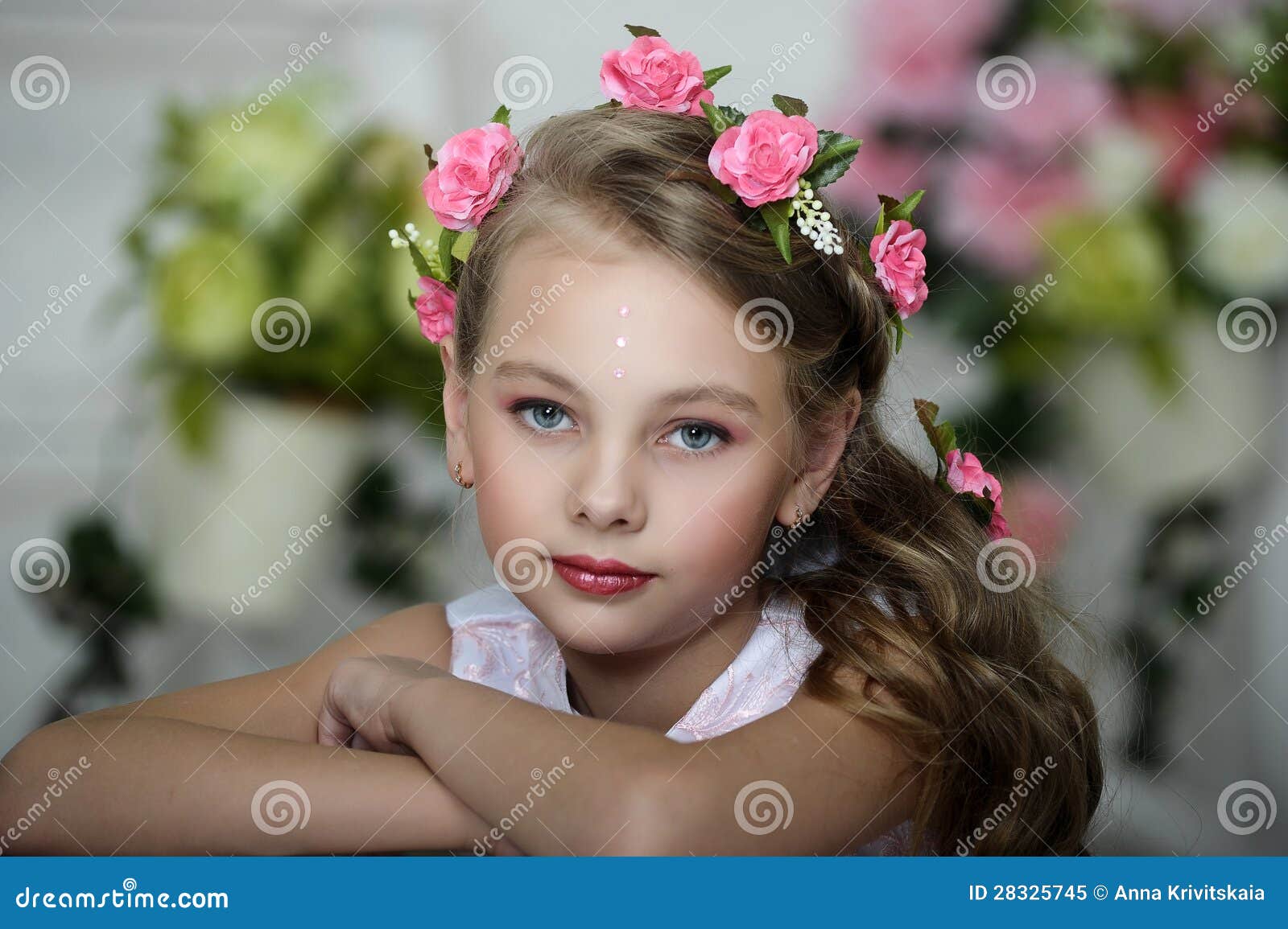 Pretty Girl with Flowers stock image. Image of eyes, attractive - 28325745