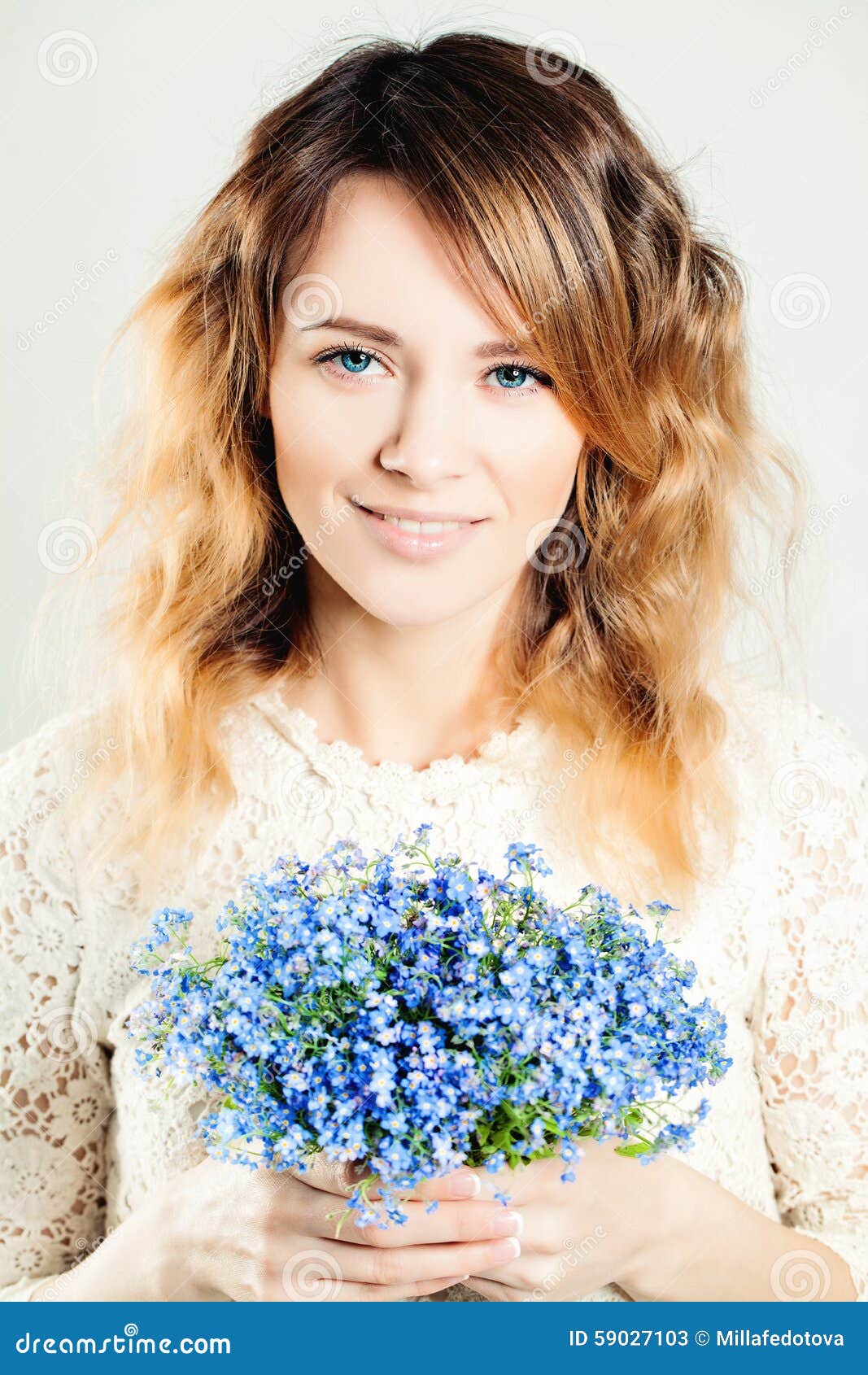Pretty Girl with Flowers stock image. Image of fashion - 59027103