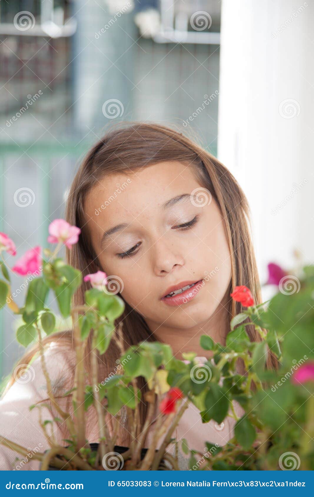 Pretty girl with flowers stock image. Image of portrait - 65033083